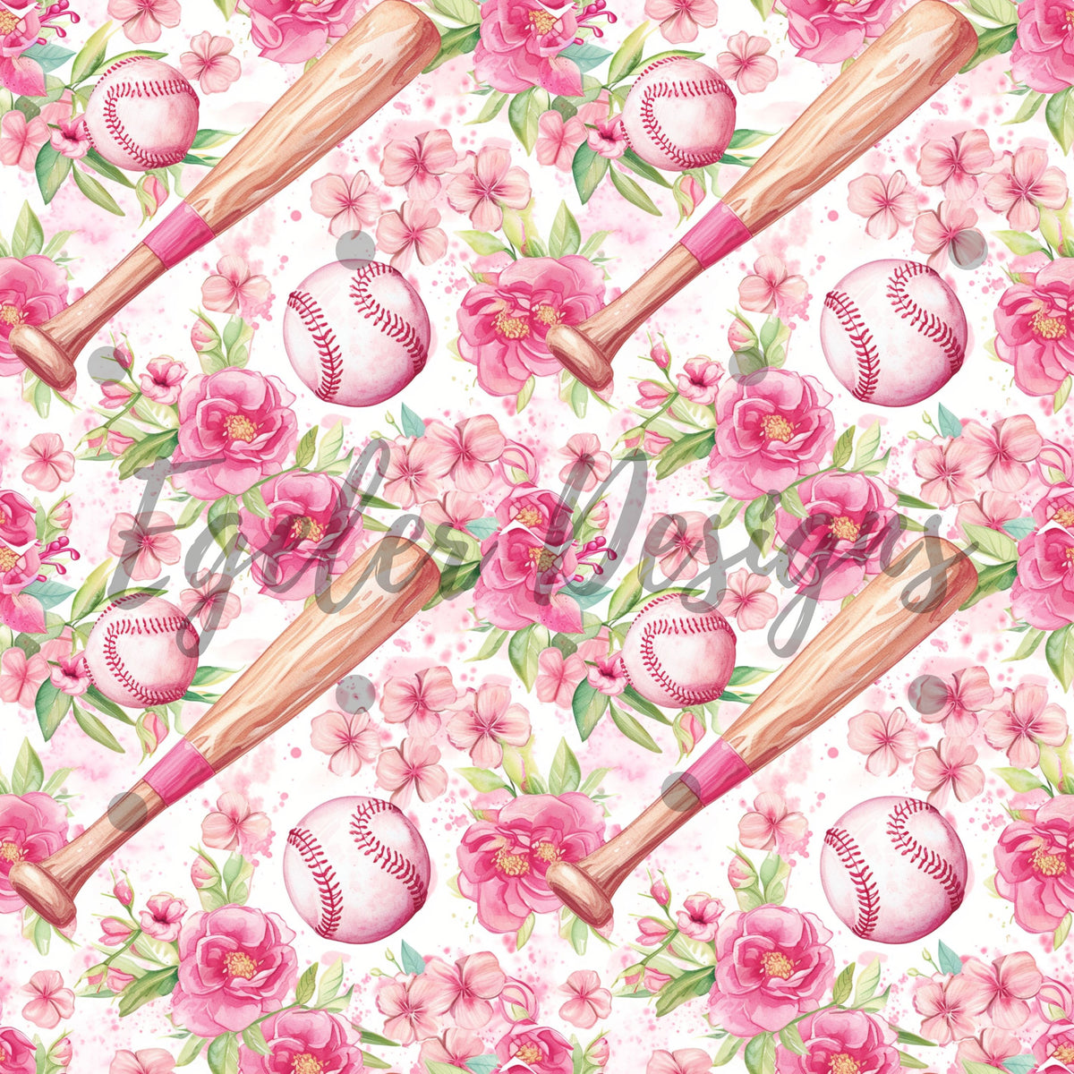 Pink Floral Baseballs Seamless Pattern Digital Download – Egeler Designs
