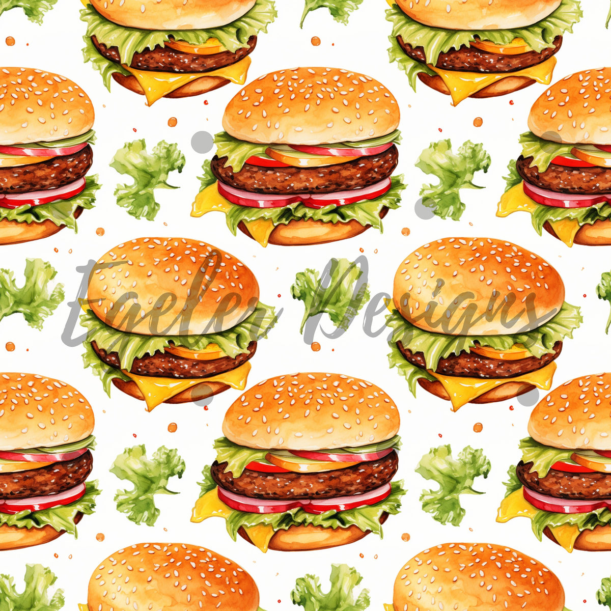 Watercolor Cheeseburger Seamless Pattern Digital Download – Egeler Designs