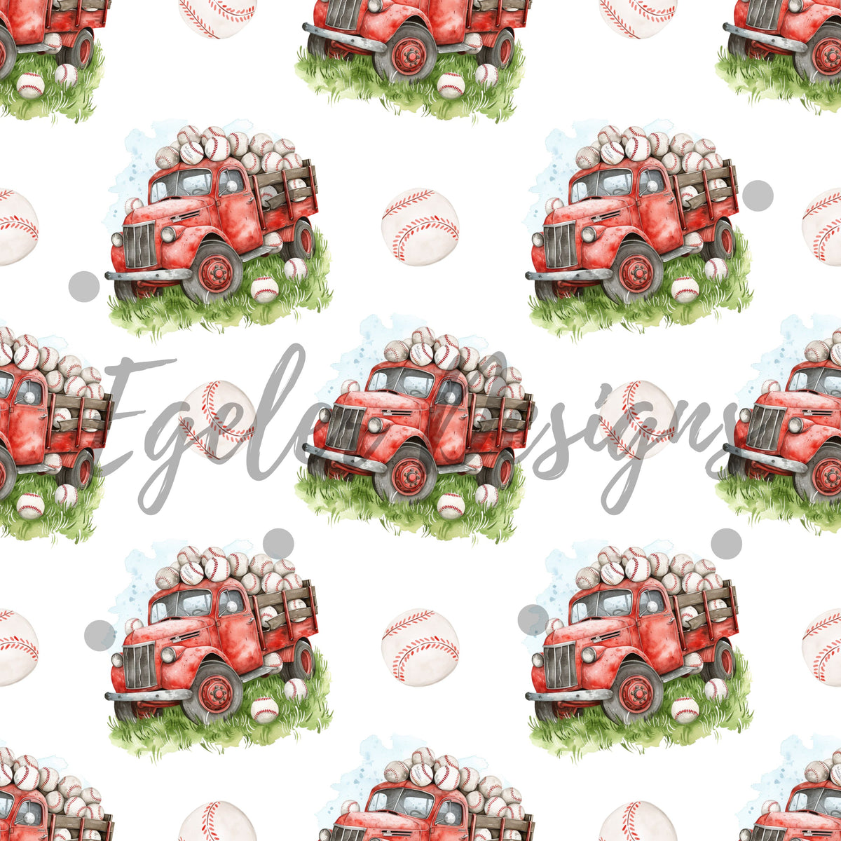Baseball Trucks Seamless Pattern Digital Download – Egeler Designs
