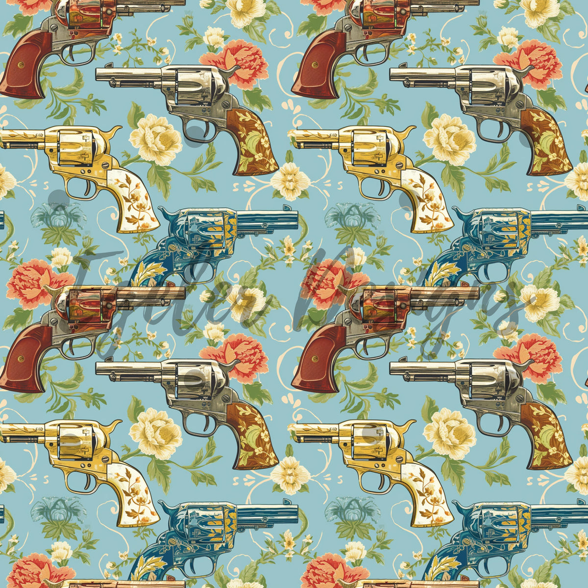 Floral Blue Revolver Seamless Pattern Digital Download - LIMITED 30 ...