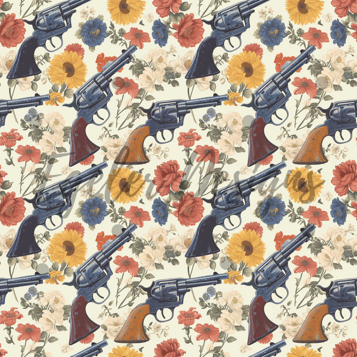 Floral Revolvers Seamless Pattern Digital Download – Egeler Designs