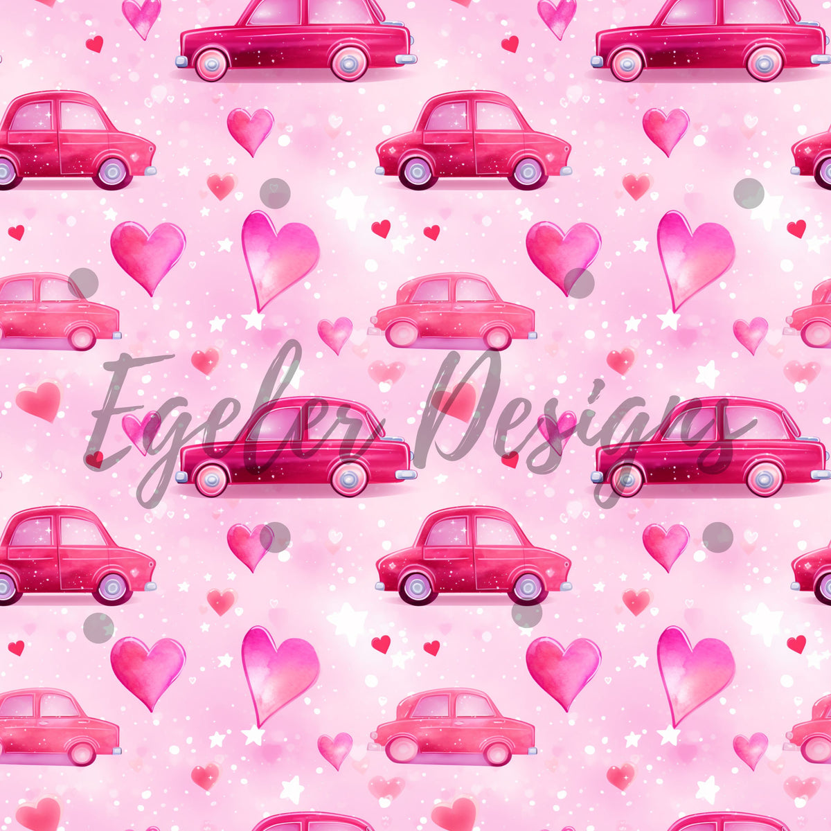Valentine Cars Pink With Hearts Seamless Pattern Digital Download ...