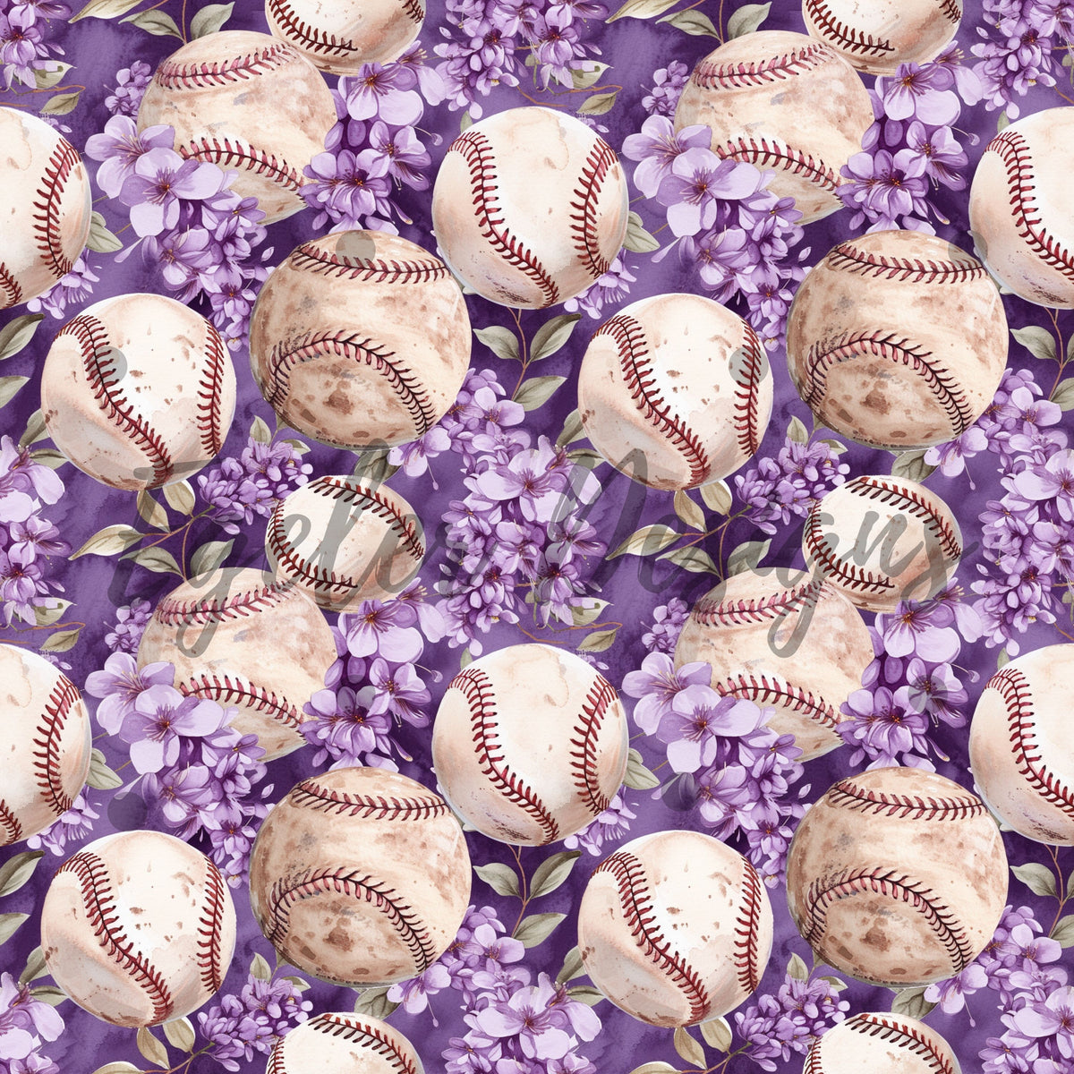 Purple Baseballs Seamless Pattern Digital Download – Egeler Designs