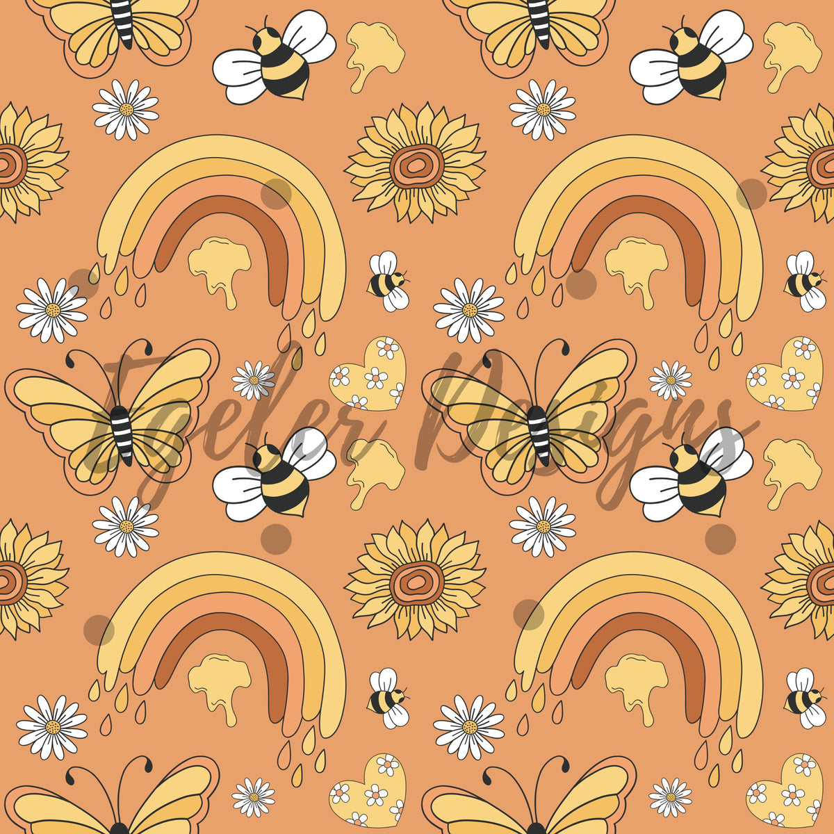 Rainbow Bees Seamless Pattern Digital Download – Egeler Designs