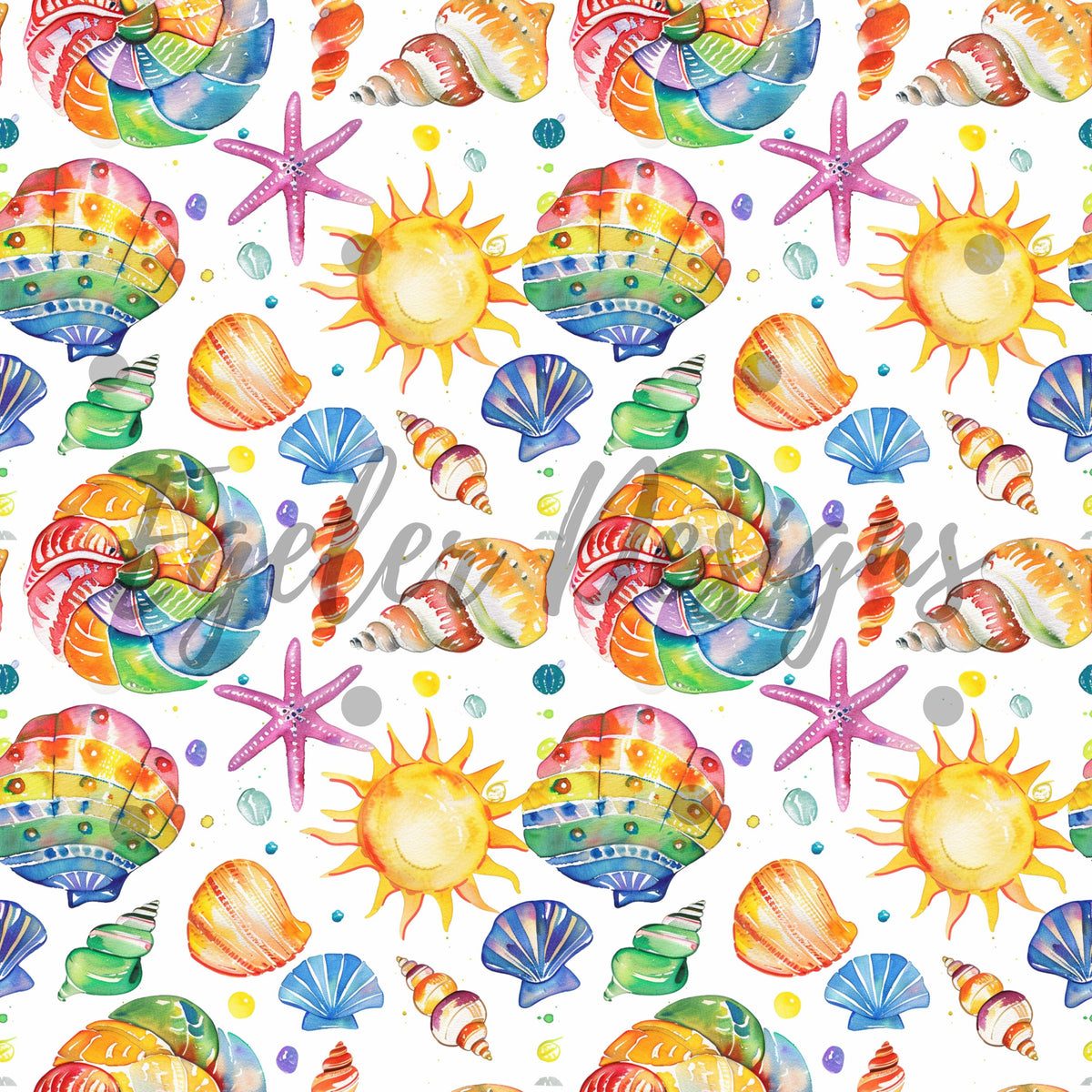 Rainbow Shells Seamless Pattern Digital Download – Egeler Designs
