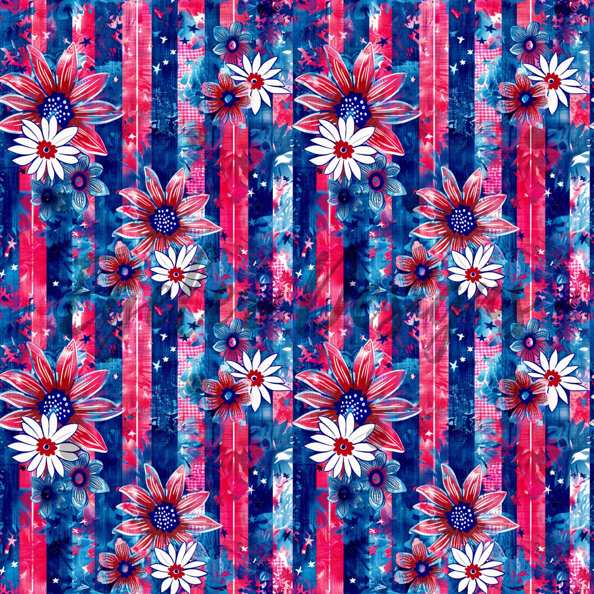 RWB Stripe Floral Seamless Pattern Digital Download – Egeler Designs