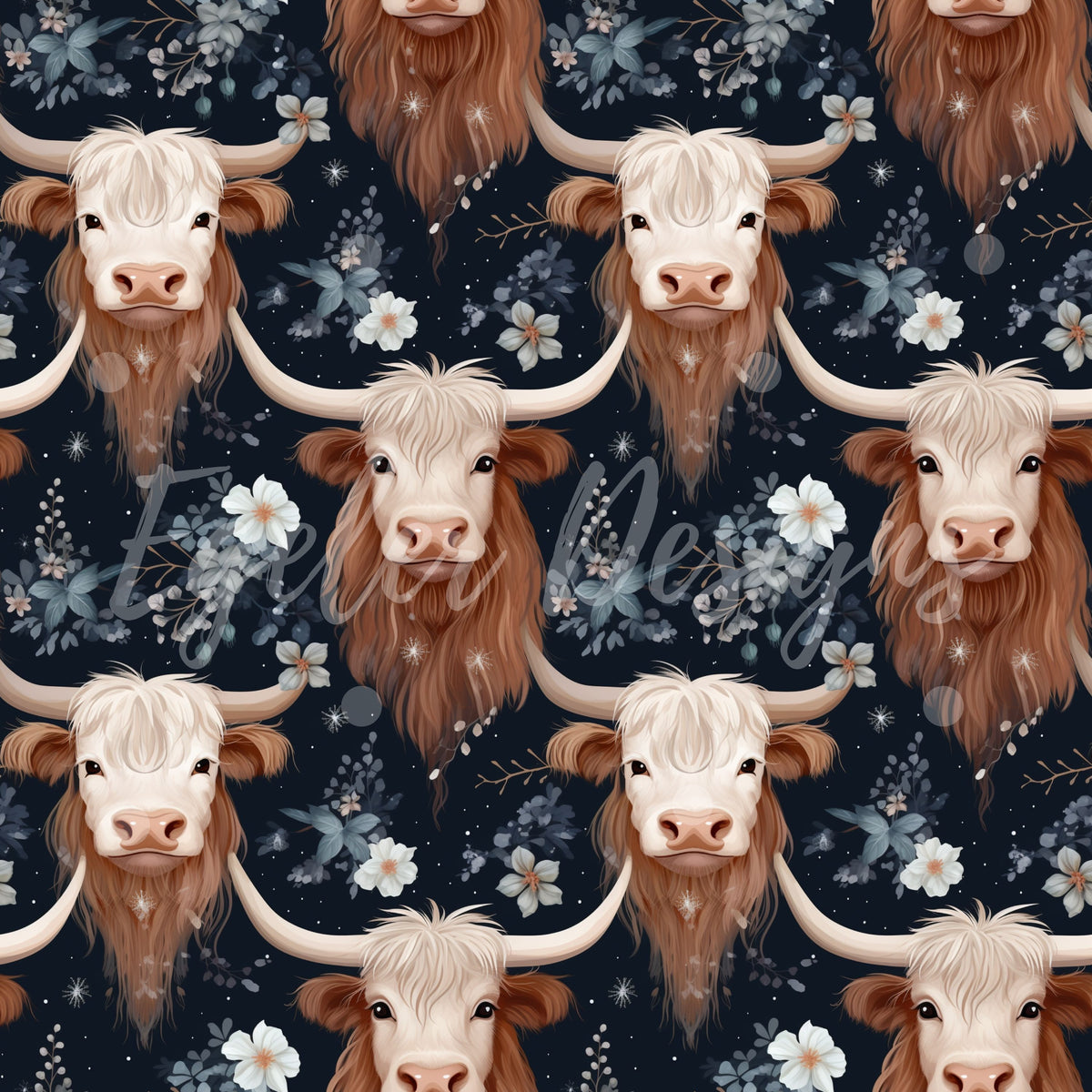 Snowy Highland Cows Seamless Pattern Digital Download – Egeler Designs
