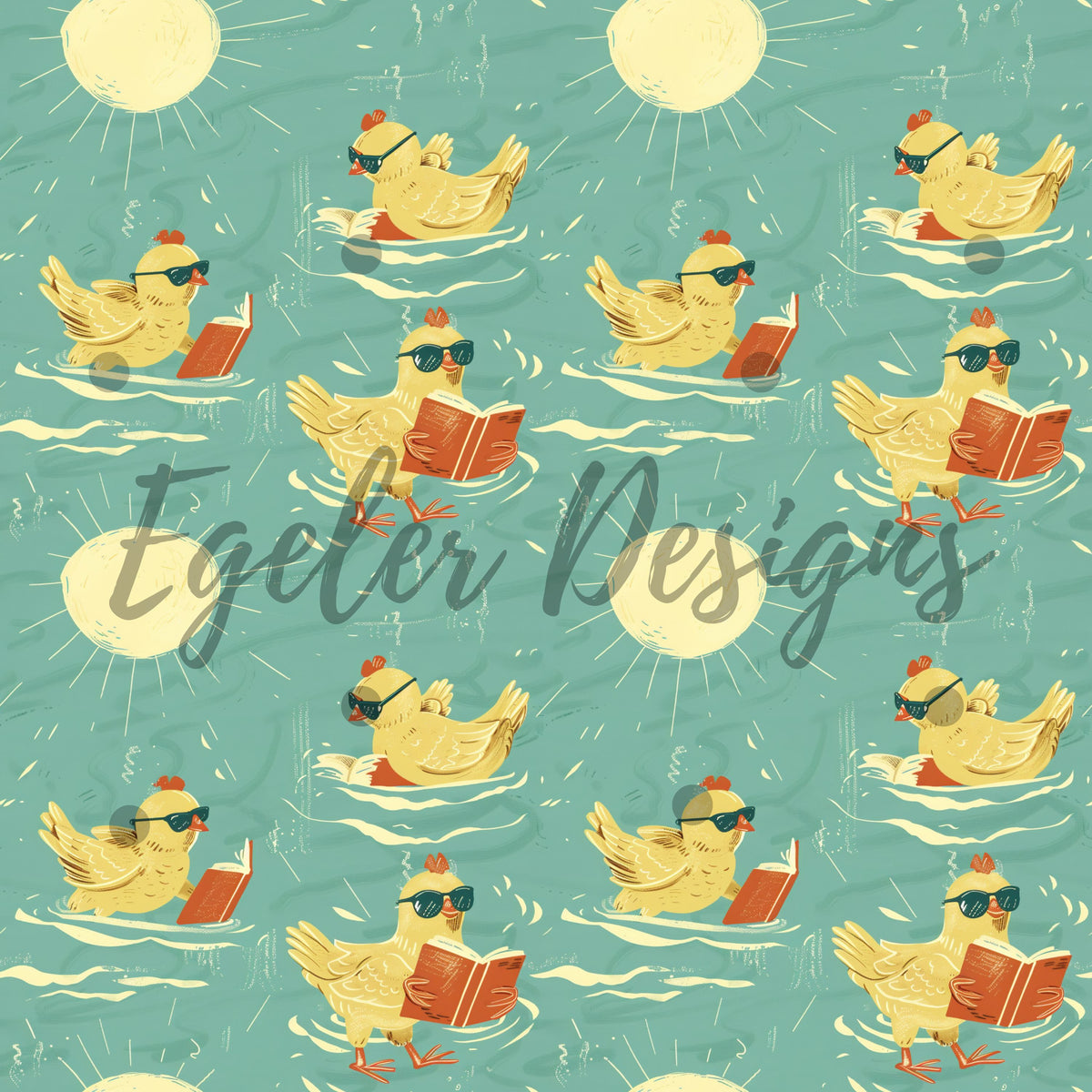 Reading Chickens Seamless Pattern Digital Download – Egeler Designs