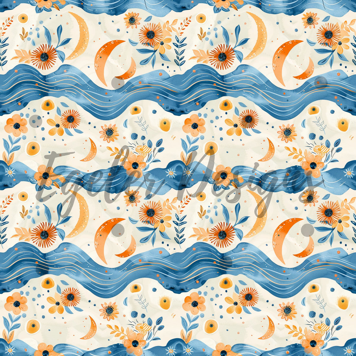 Wave Moon 2.0 Seamless Pattern Digital Downloads – Egeler Designs